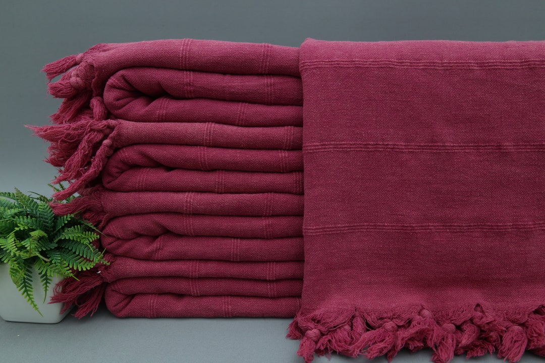 Turkish Blanket-stonewashed Blanket-''70x91''throw Blankets-dark Pink ...