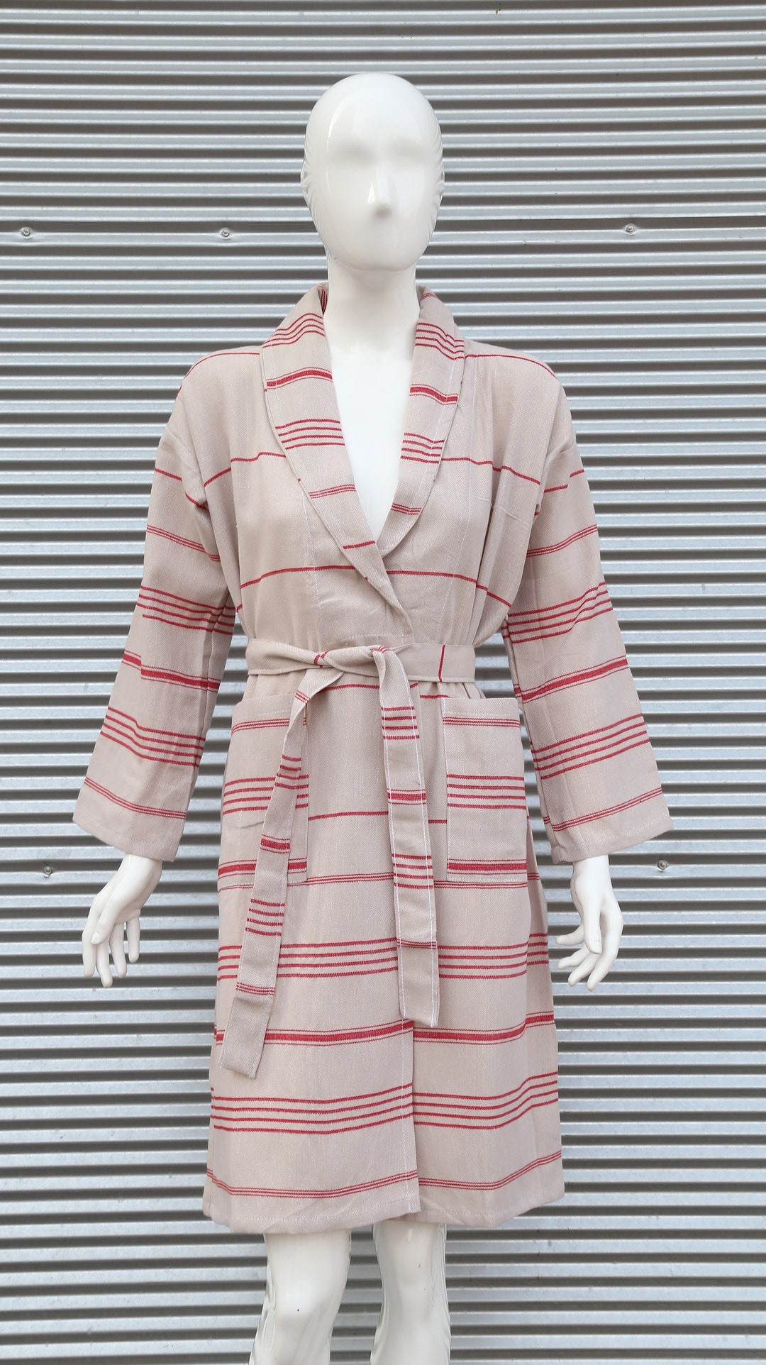 Beige and Red Robe, Custom Order Bath Robes, Turkish Cotton Robe ...