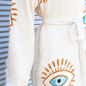 Evil Eye Bathrobe, Turkish Towel Robe, Beach Kimono, Bridal Robes ...