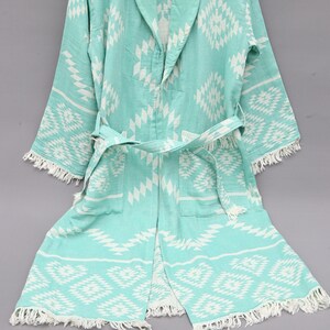Aztec Design Mint Beach Kimono, Soft Bathrobe, Girls Trip Gift, Cotton ...