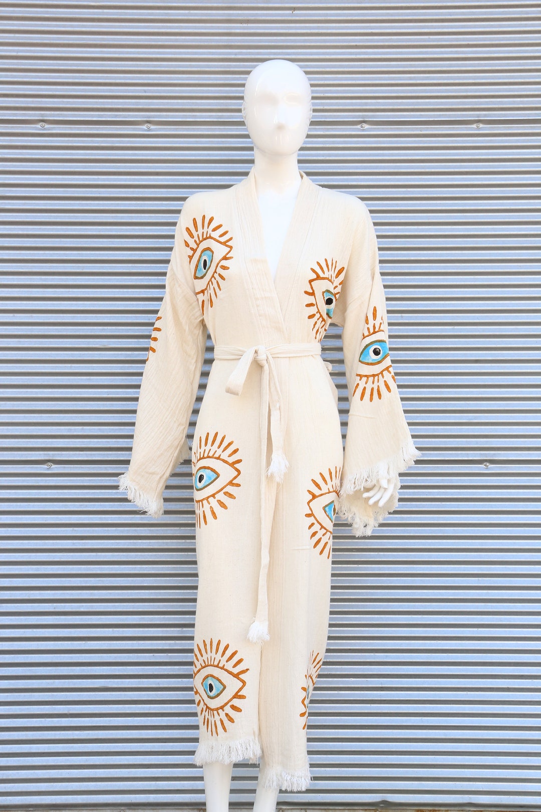Evil Eye Bathrobe, Turkish Towel Robe, Beach Kimono, Bridal Robes ...