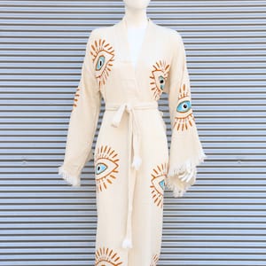 Evil Eye Bathrobe, Turkish Towel Robe, Beach Kimono, Bridal Robes ...