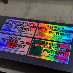 Street Racing Permit Holographic Novelty Vinyl Car Decal All States ...