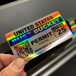 Rust Bucket Permit Holographic Vinyl Car Sticker Decal - Etsy