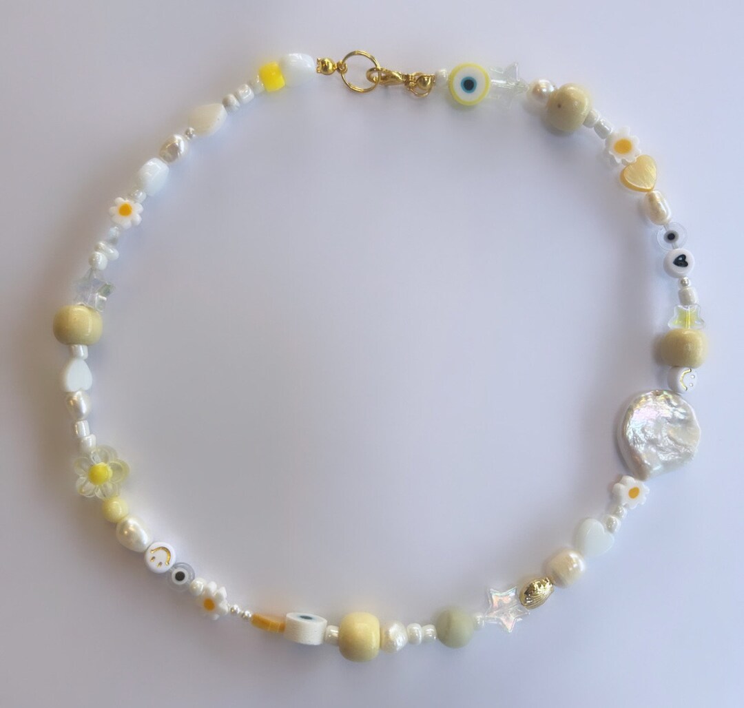 Mismatch Beaded Necklace Pearl and Bead Necklace White Beaded Necklace ...