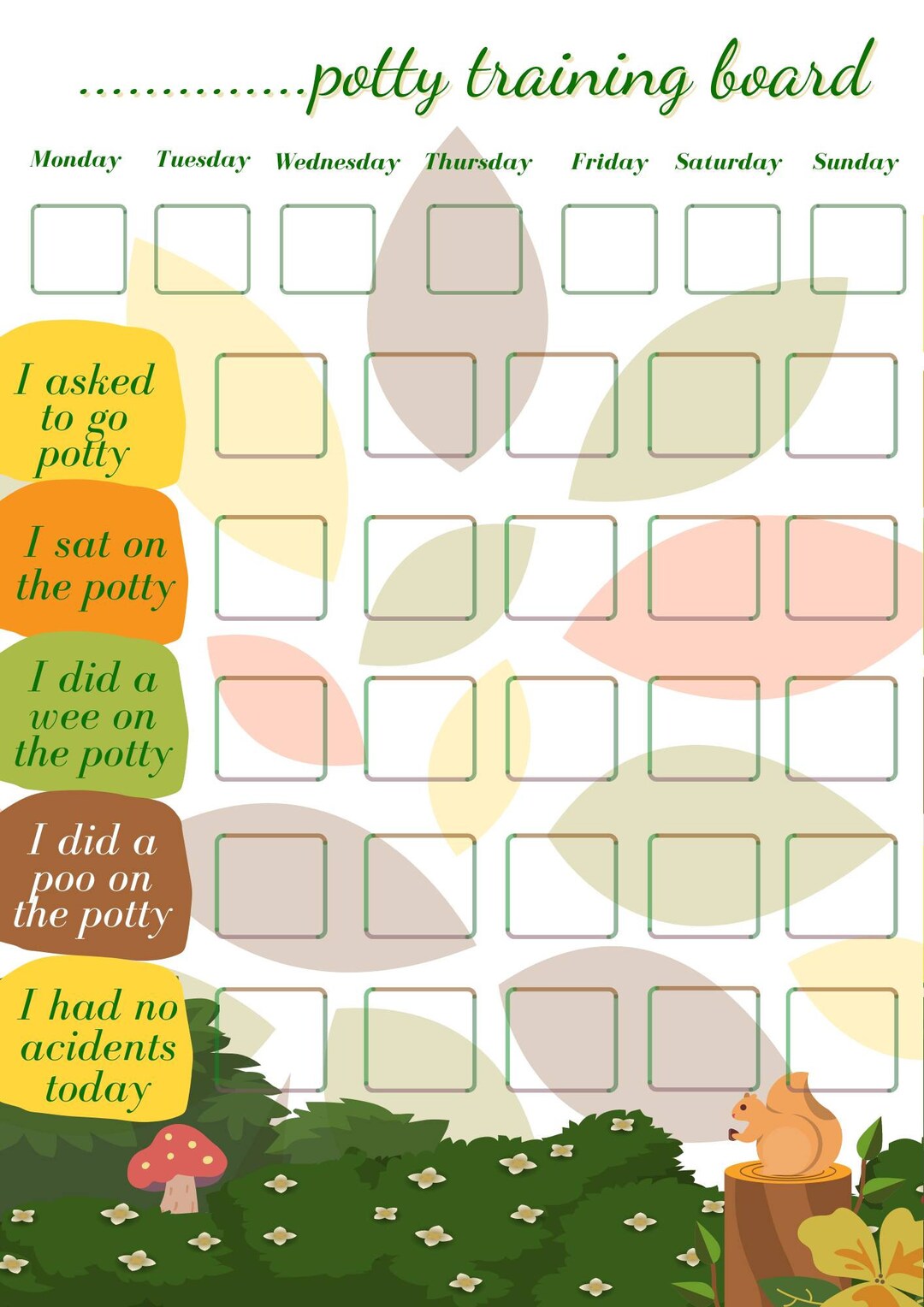 Printable Copy of Forest Potty Training Board - Etsy