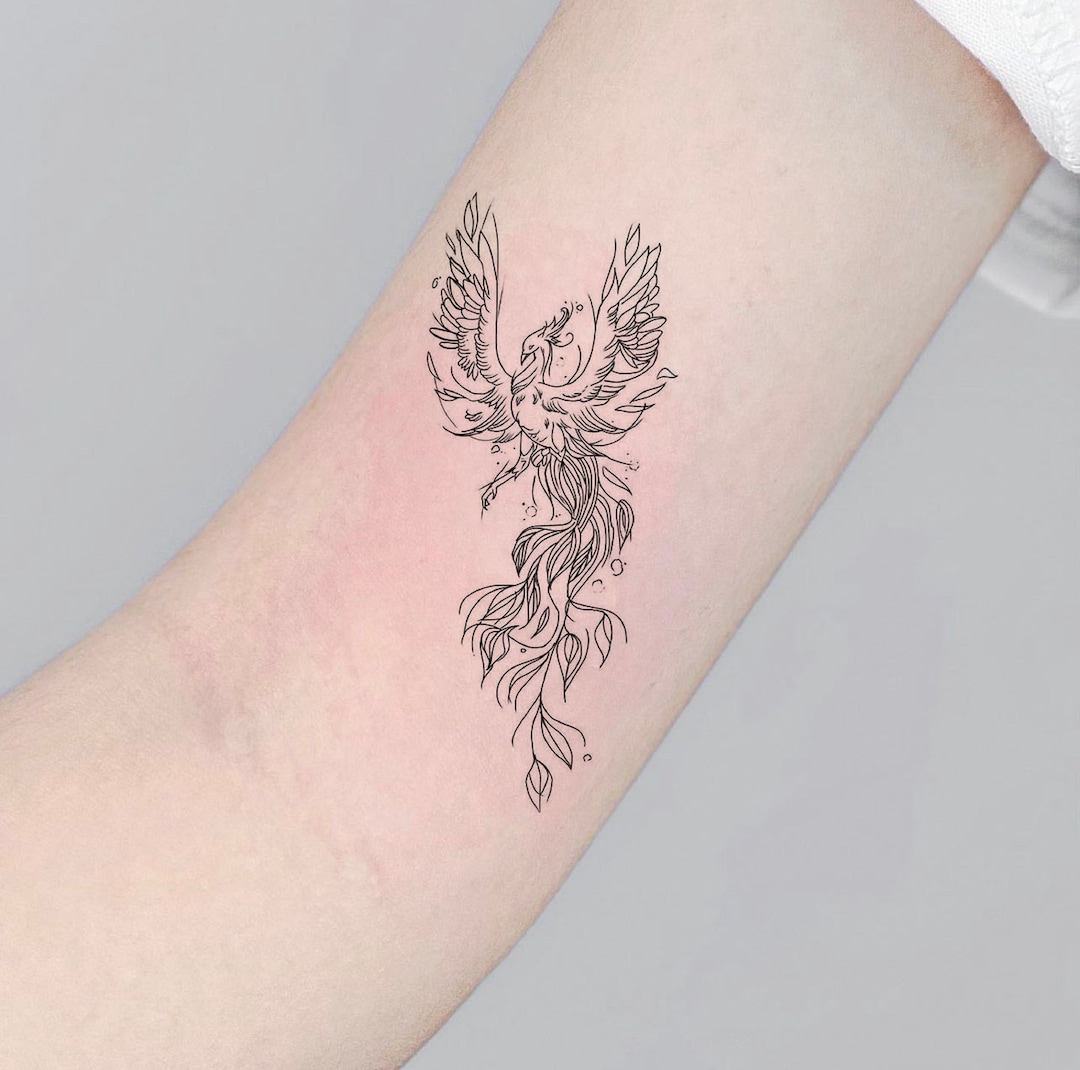 Phoenix Temporary Tattoo, Phoenix Rising Tattoo, Fake Tattoo, Black ...