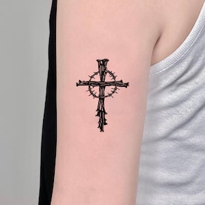 Pack of 3 Tattoo, Jesus Cross Temporary Tattoo, Fake Tattoo, Black ...