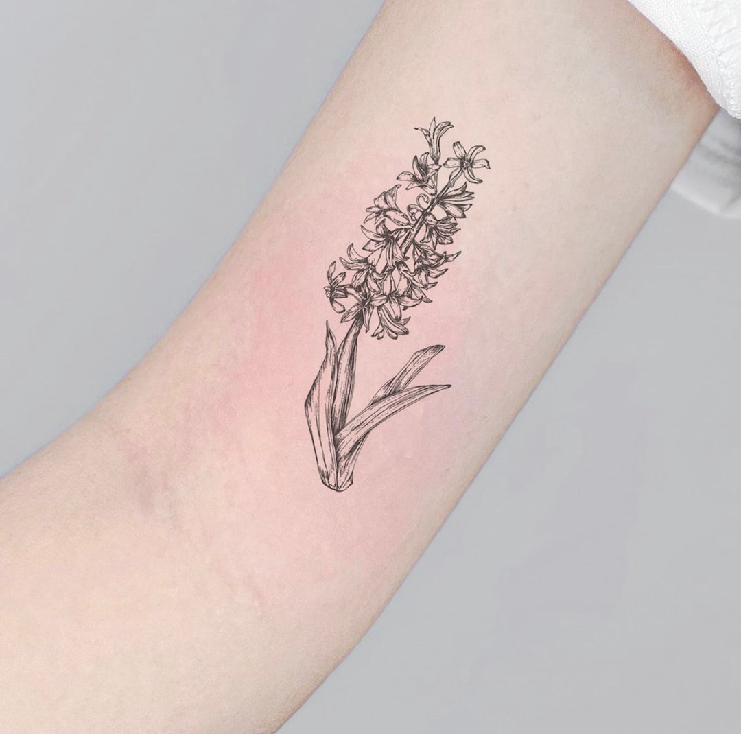 Hyacinth Flower Temporary Tattoo, Flower Tattoo, Floral Tattoo, Fake ...
