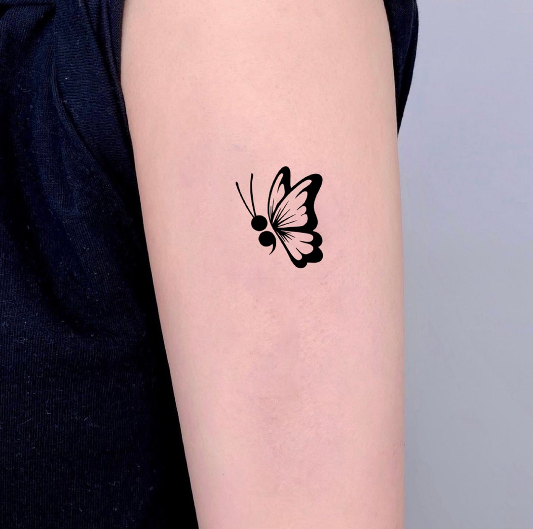 Semicolon Butterfly Temporary Tattoo, Fake Tattoo, Black Tattoo, Tiny ...