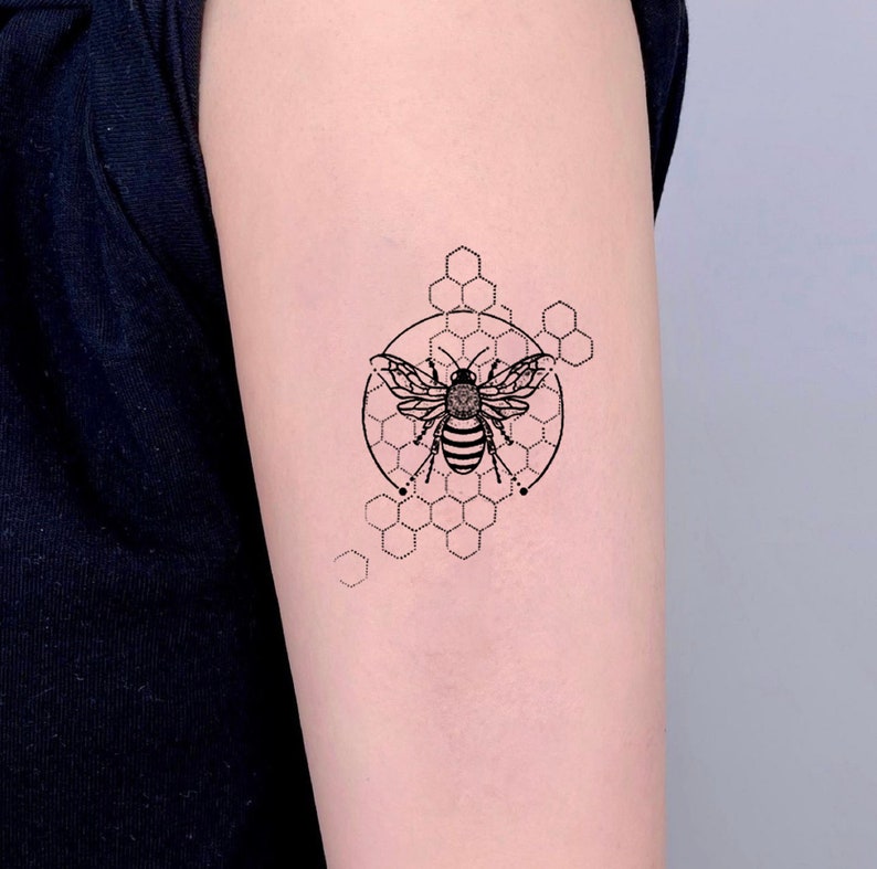 Queen Bee Temporary Tattoo Bee Fake Tattoo Black Tattoo Etsy
