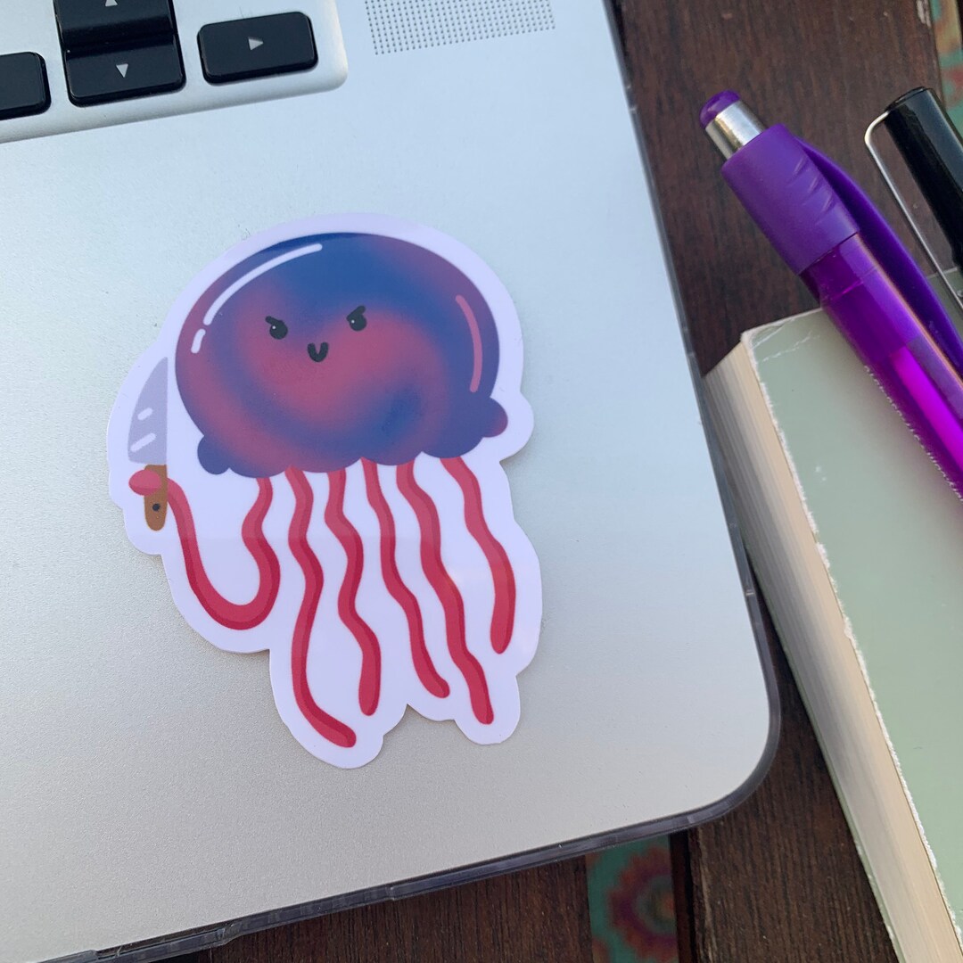 Cute Sticker Stabby Jellyfish, Jellyfish Sticker, Ocean, Sea Creature ...