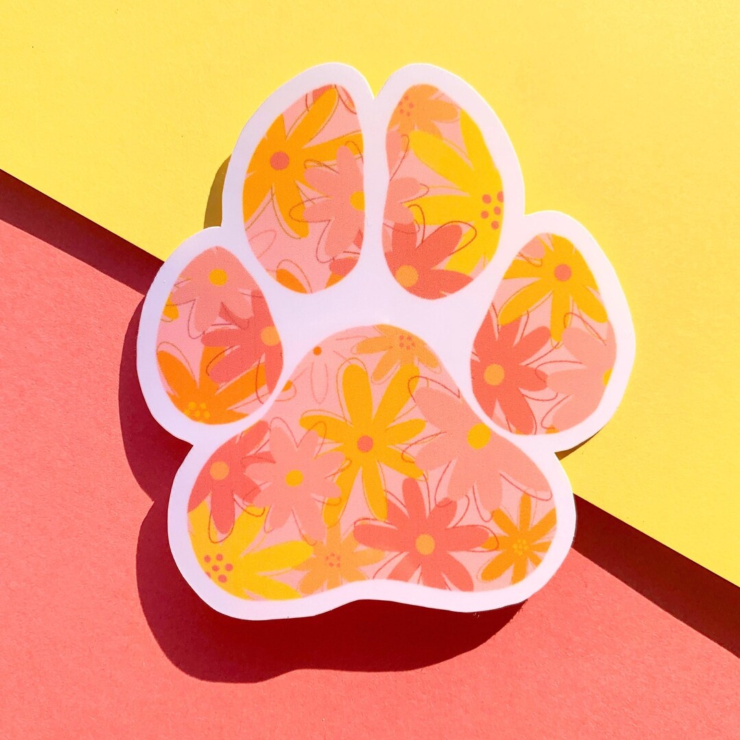 Dog Sticker Floral Paw Print Sticker Dog Sticker - Etsy