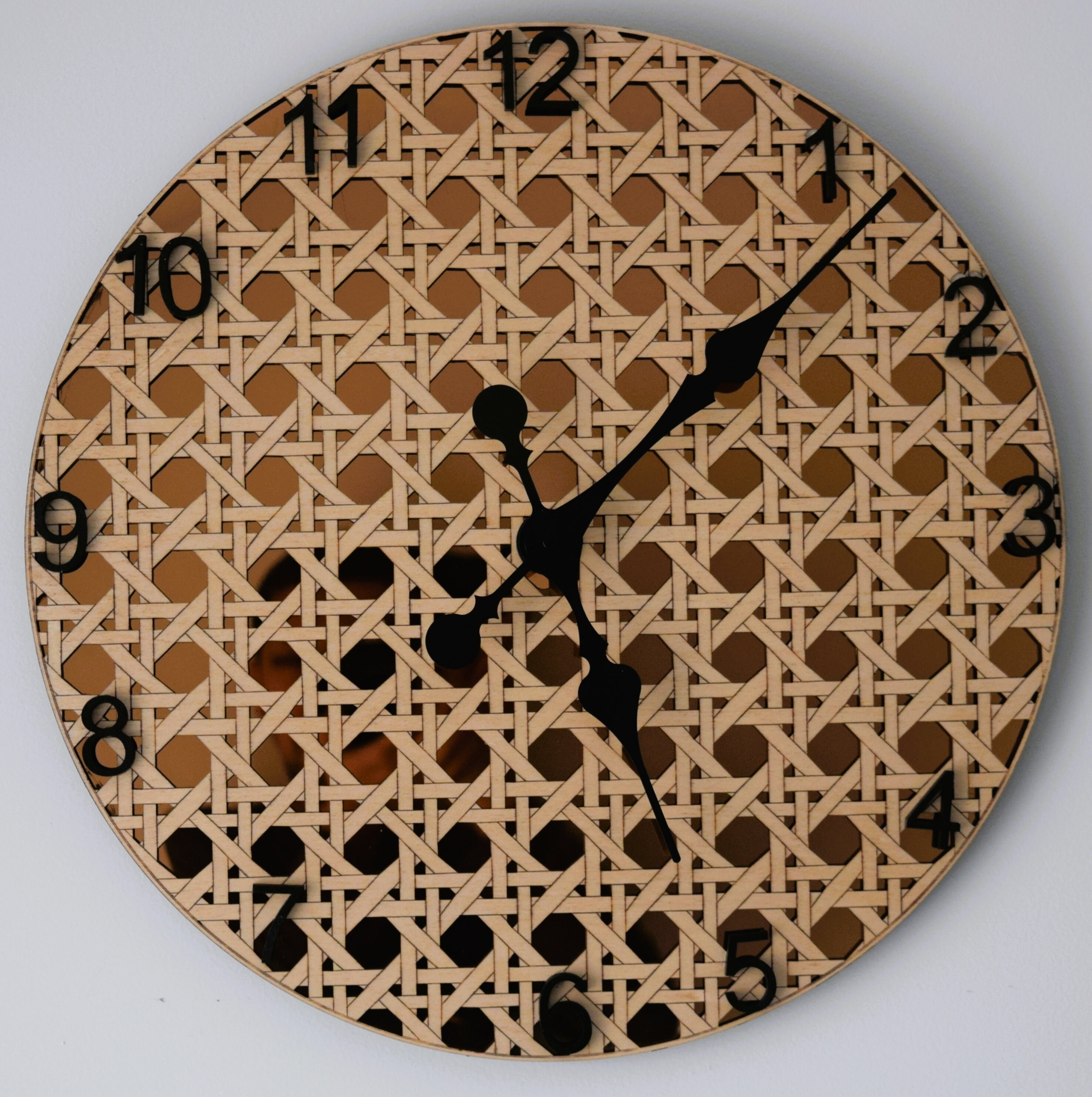 Faux Cane Weave Wall Clock Wooden Clock With Mirrored Back Faux Rattan ...