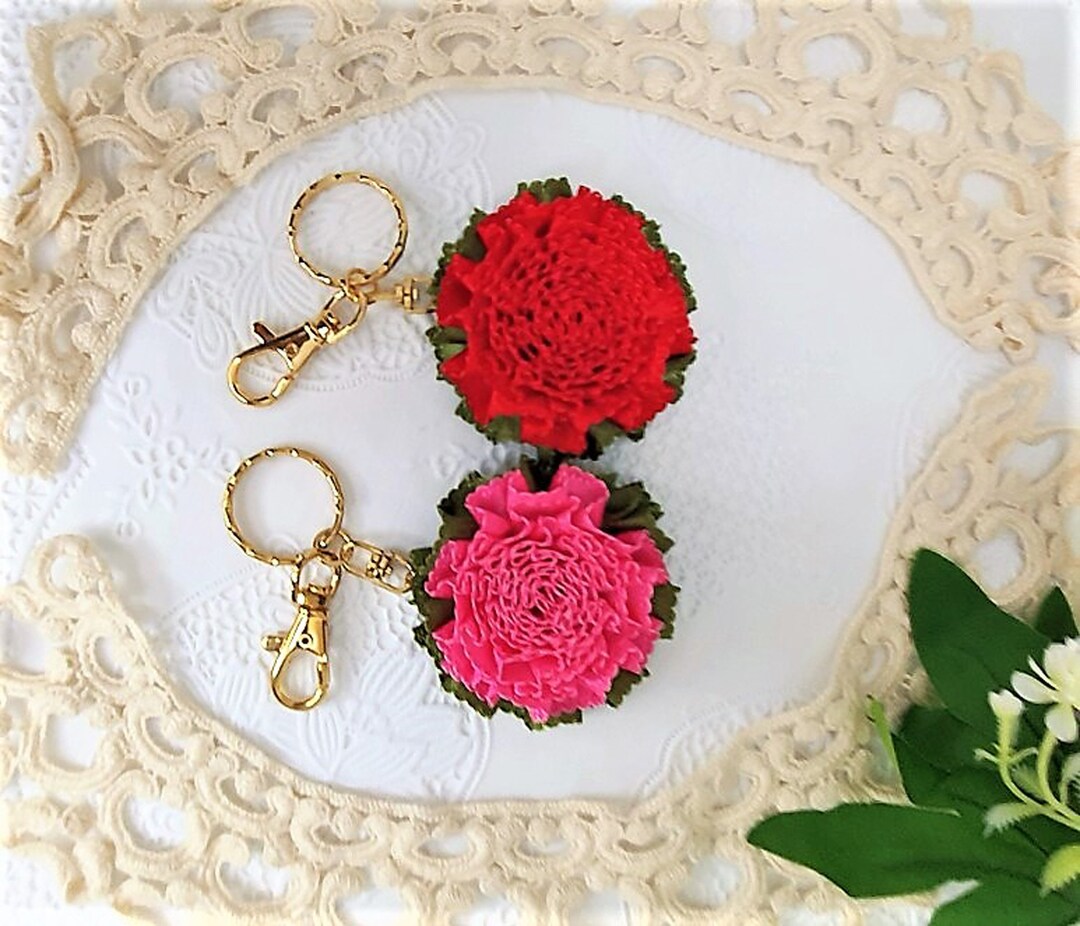 Carnation Flower Key Ring Cute Key Ring Color Red and Pink Two Key Ring ...