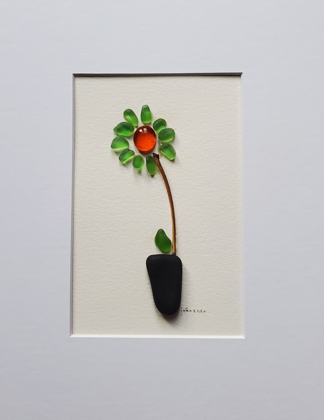 Profile Portrait Vase: Original Beach Glass Art - Unframed and Matted ...
