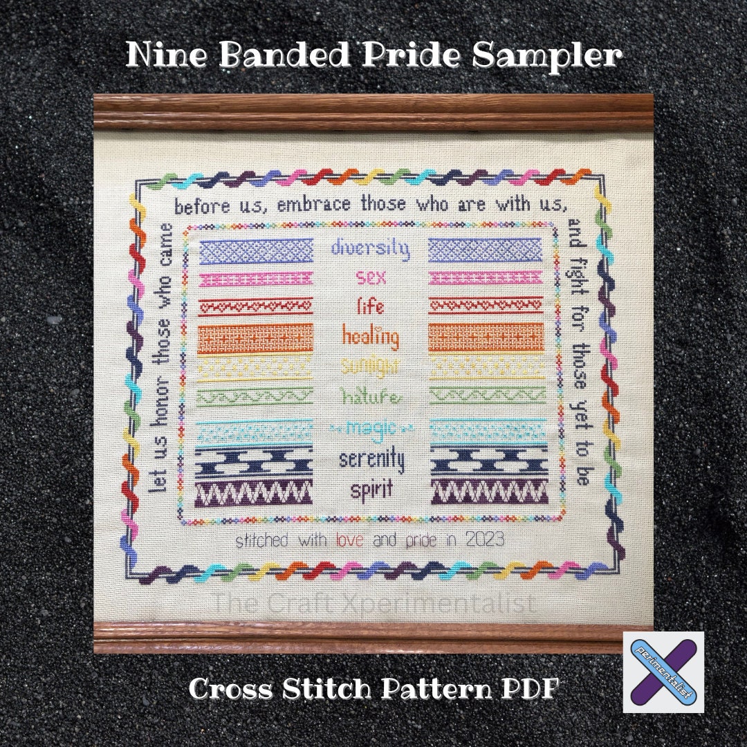 Nine Banded Pride Sampler LGBTQIA Rainbow Flag Sampler Cross Stitch Pattern PDF Download - Etsy