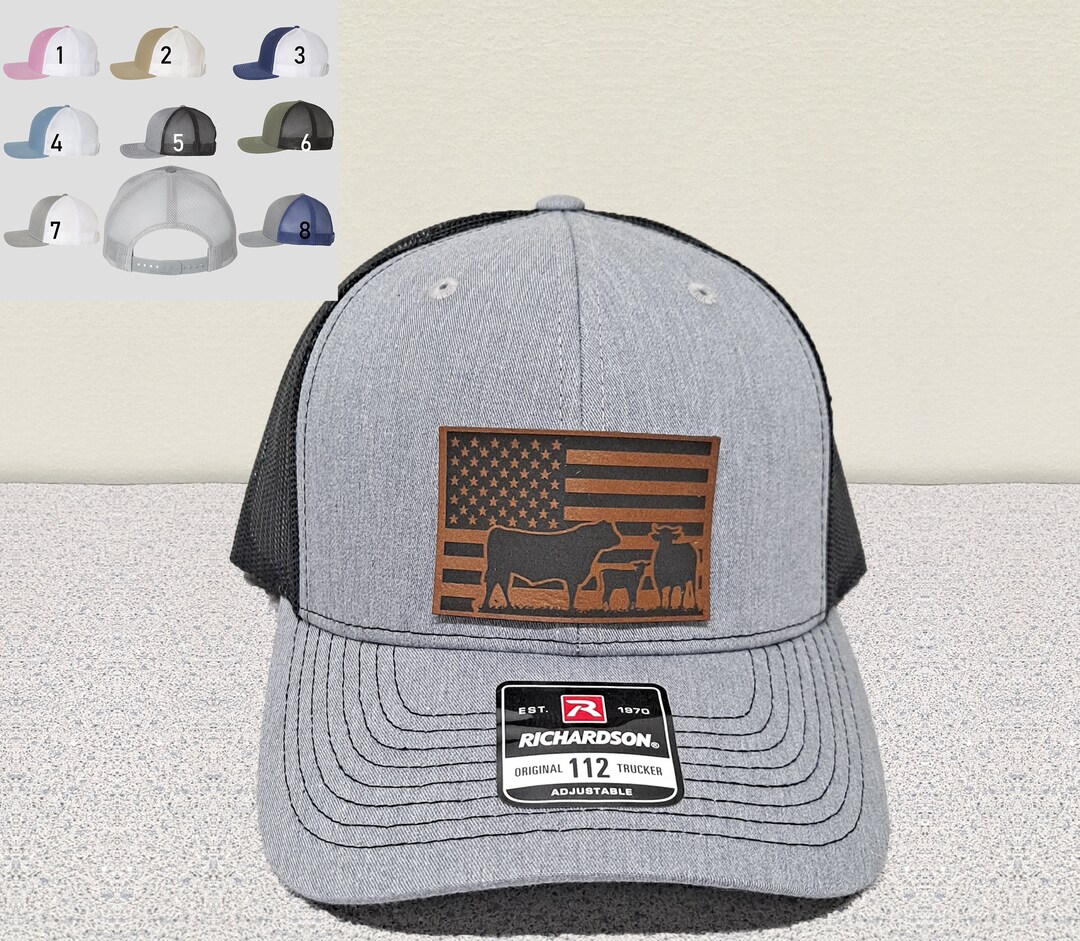 Leather Patch Hat, Cow Hat, American Flag Hat, Trucker Cap, Farm ...