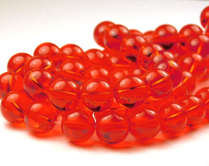 12 Inch Strand - 12mm Round Transparent Red Glass Beads - Blue Glass ...