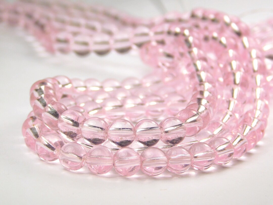 12 Inch Strand - 6mm Round Transparent Pink Glass Beads - 1/3/5 Strands ...