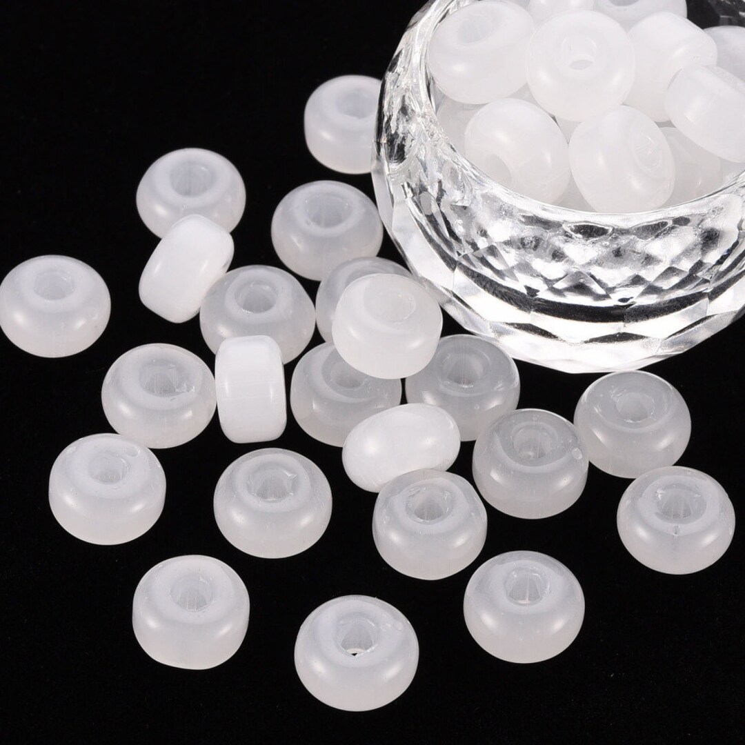 20 Pieces - 10x6mm Imitation Jade Glass European Beads - Opal White ...