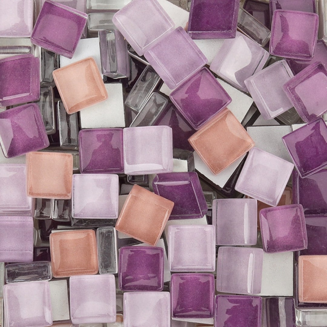 50 Pieces - Mixed Color 10mm X 4mm Square Glass Mosaic Tiles - Lilac ...