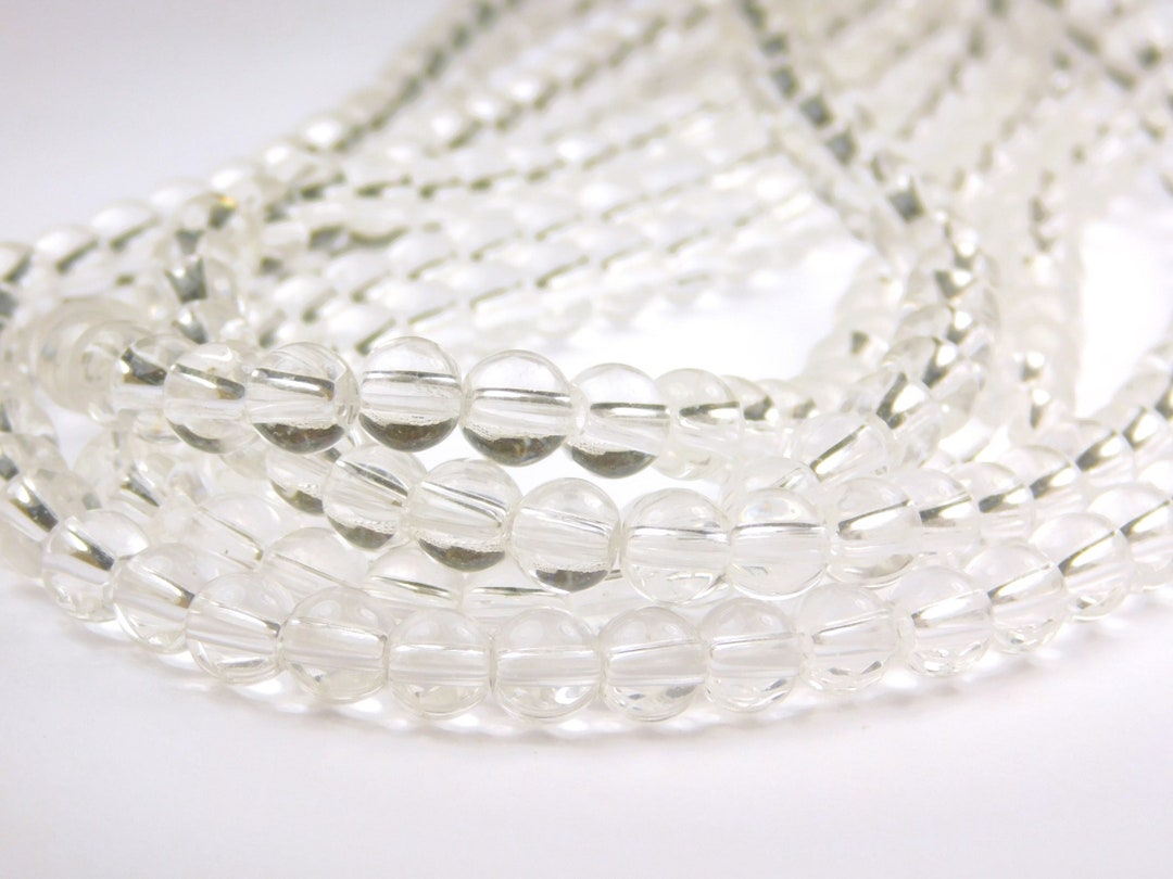 15 Inch Strand - 6mm Round Transparent Clear Glass Beads - 1/3/5 ...