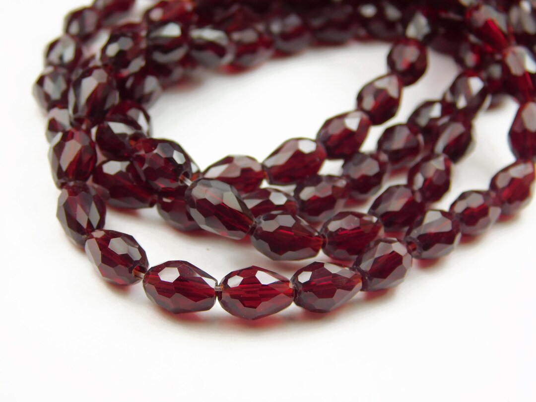 17 Inch Strand - 8x6mm Faceted Glass Teardrop Beads - Dark Red - Glass ...