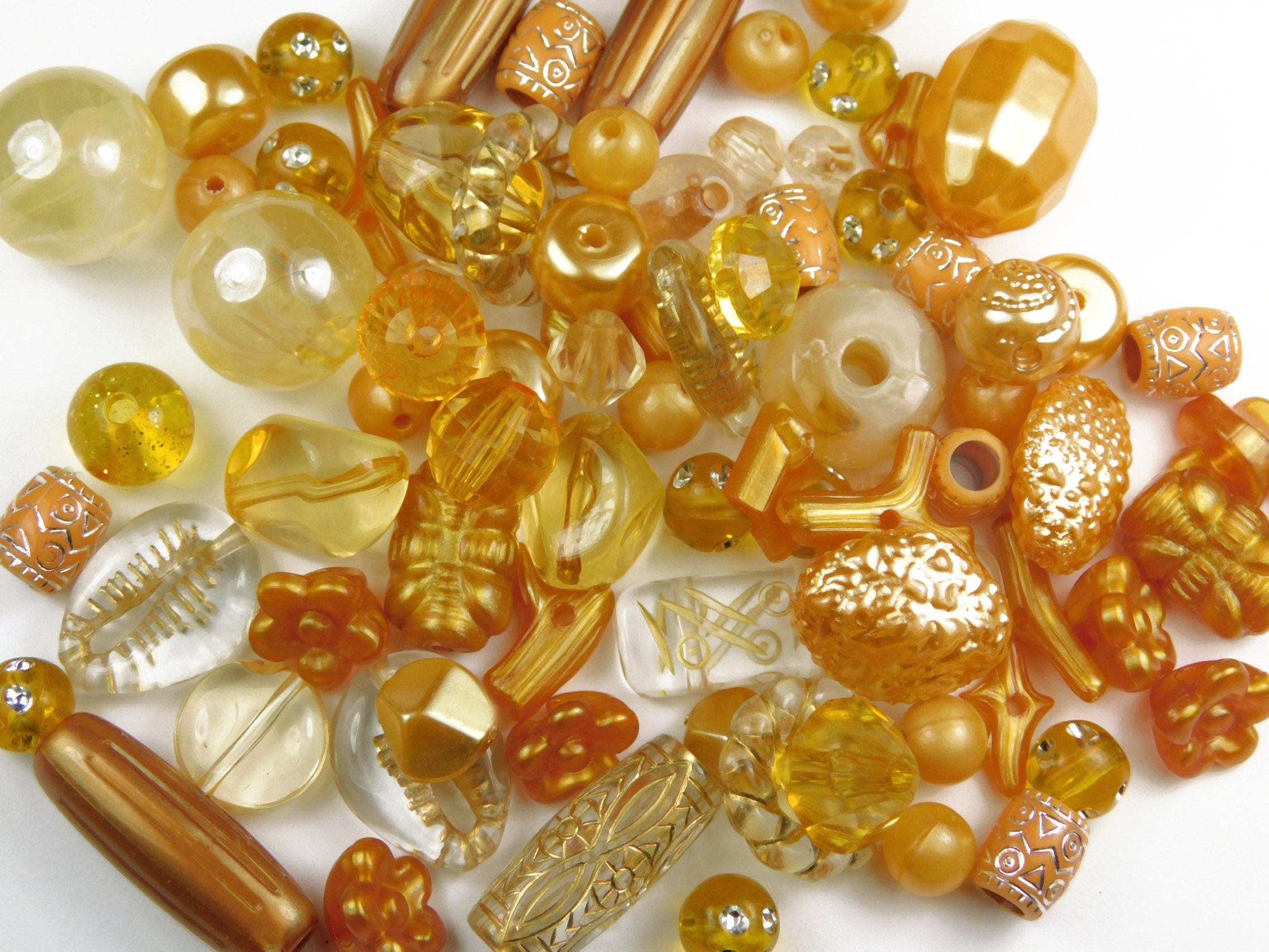 50 Grams - Mixed Size Shape and Color Acrylic Beads - Autumn Gold ...