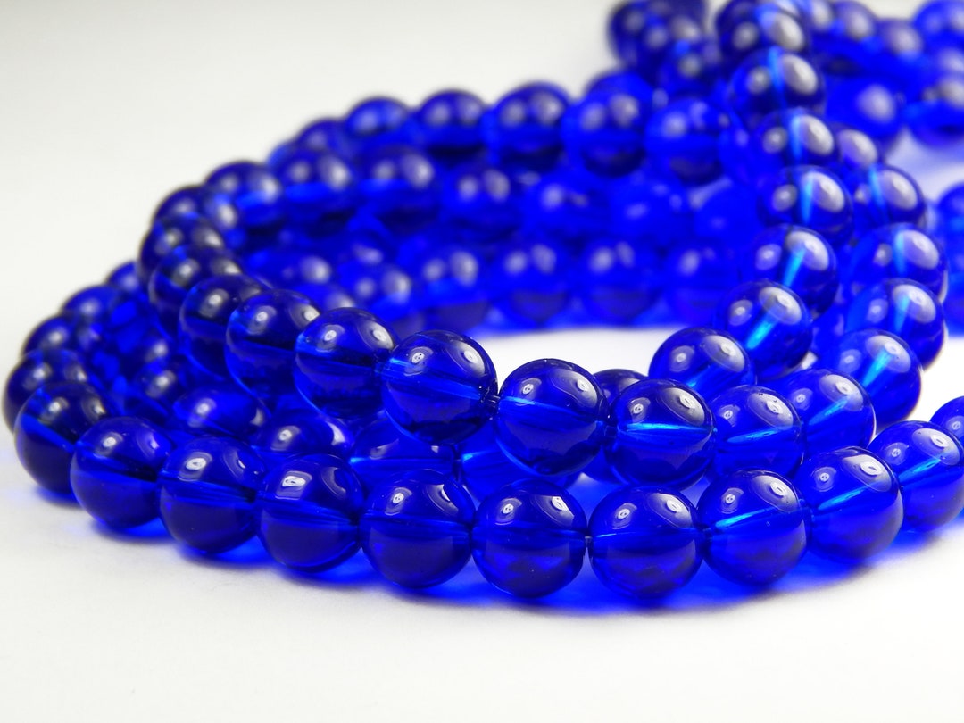 11 Inch Strand - 8mm Round Transparent Cobalt Blue Glass Beads - Cobalt ...