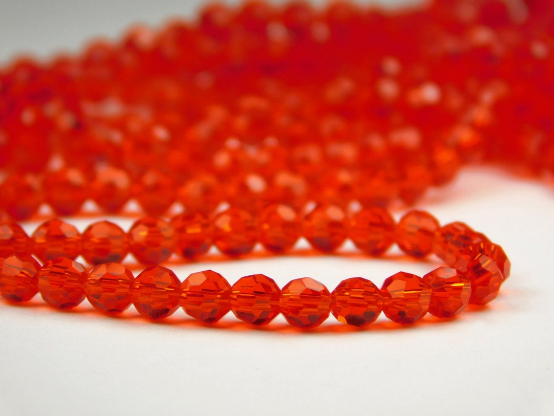 14 Inch Strand - 4mm Faceted Transparent Red Glass Beads - Red Glass ...