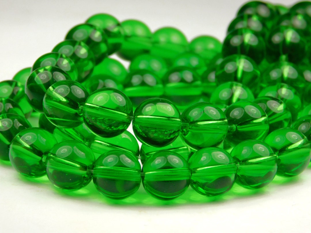 5 Strands - 10mm Round Transparent Green Glass Beads - Green Glass ...