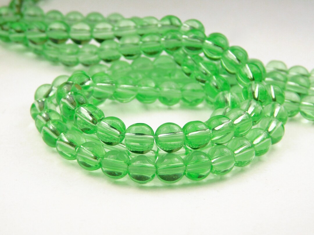 12 Inch Strand - 6mm Round Transparent Pale Green Glass Beads - 1/3/5 ...