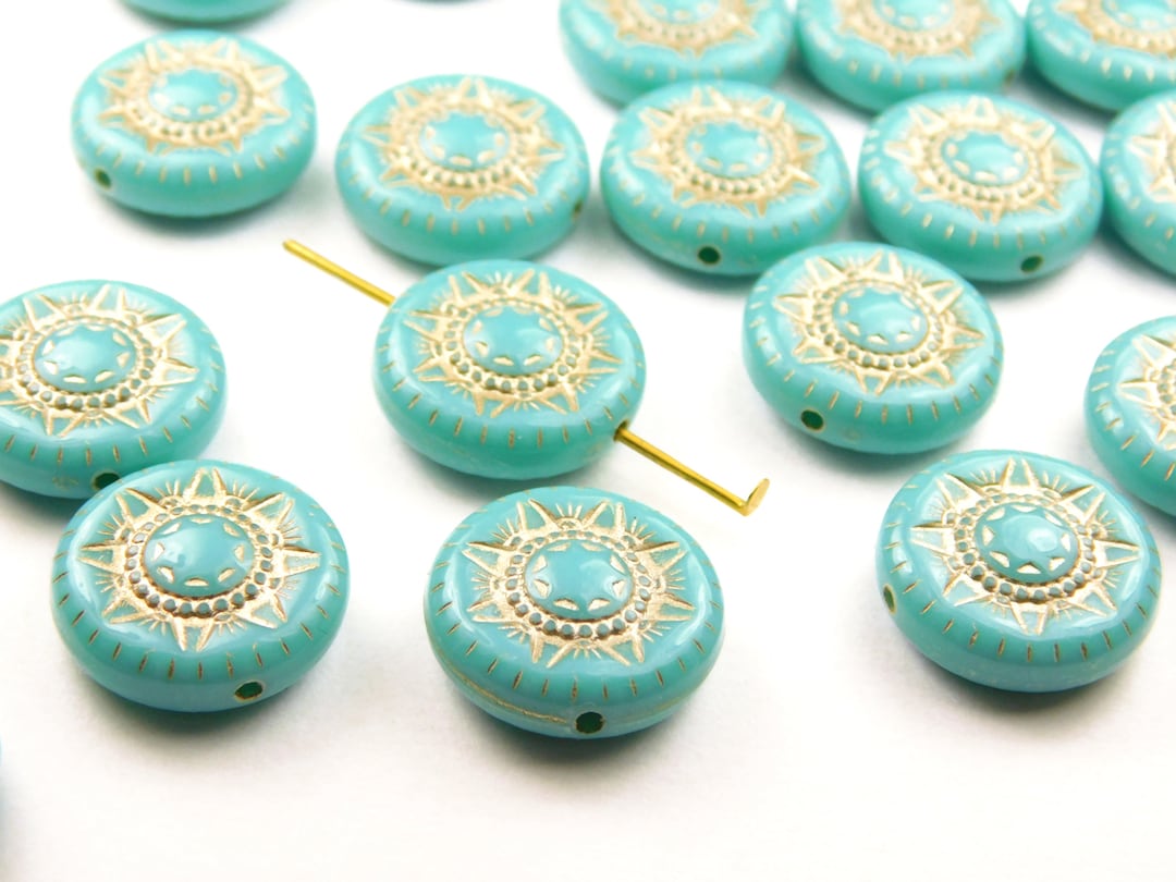 10 Pieces - 17x6mm Metal Enlaced Acrylic Sun Beads - Turquoise Blue and ...