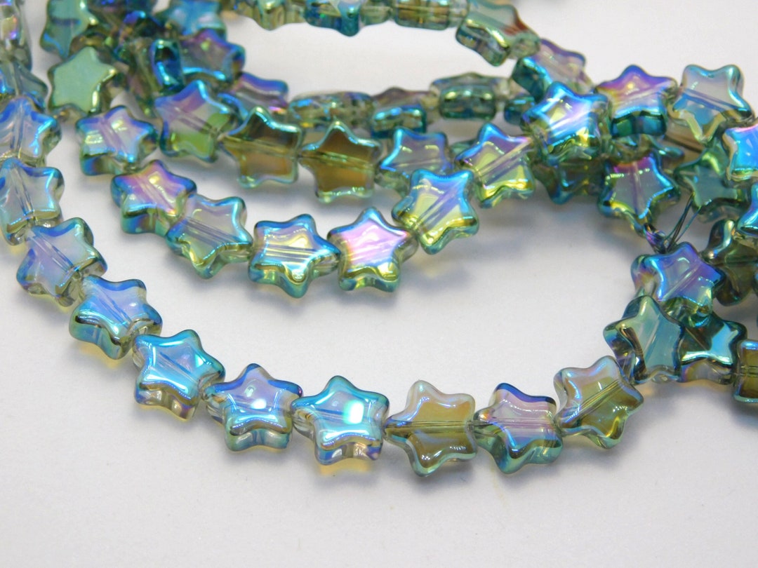 12 Inch Strand 8.5x3mm Electroplated Teal Glass Star Beads Teal Green ...