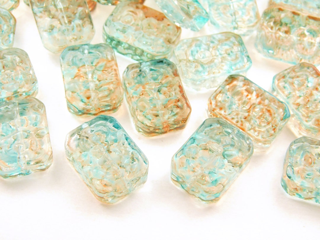 10 Pieces - 18x13x5mm Textured Transparent Multicolor Cyan Rectangle ...