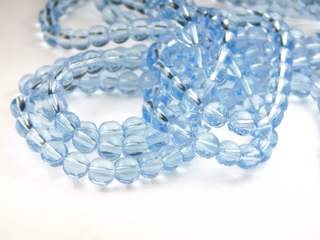 12 Inch Strand - 6mm Round Transparent Pale Cornflower Blue Glass Beads ...