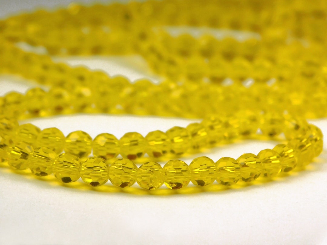 14 Inch Strand - 4mm Faceted Transparent Yellow Glass Beads - Yellow ...