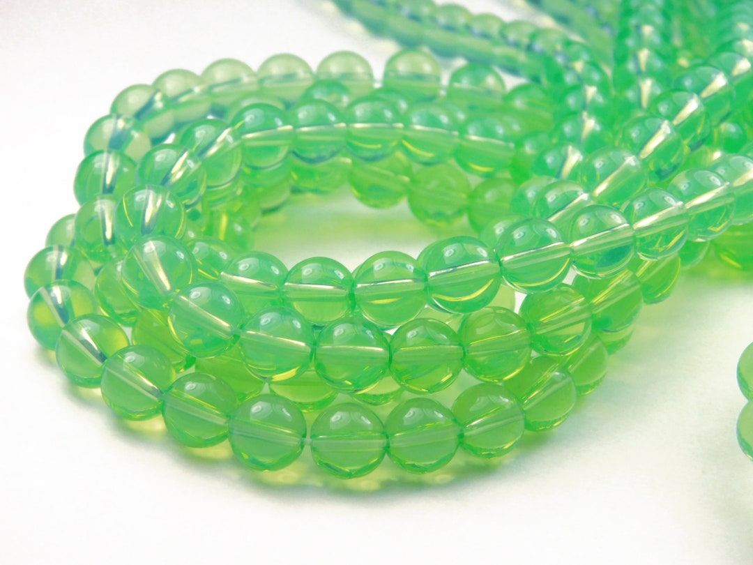 14 Inch Strand - 8mm Round Translucent Light Translucent Green Glass ...