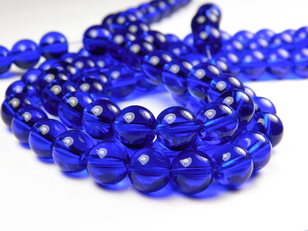 5 Strands - 10mm Round Transparent Cobalt Blue Glass Beads - Cobalt ...