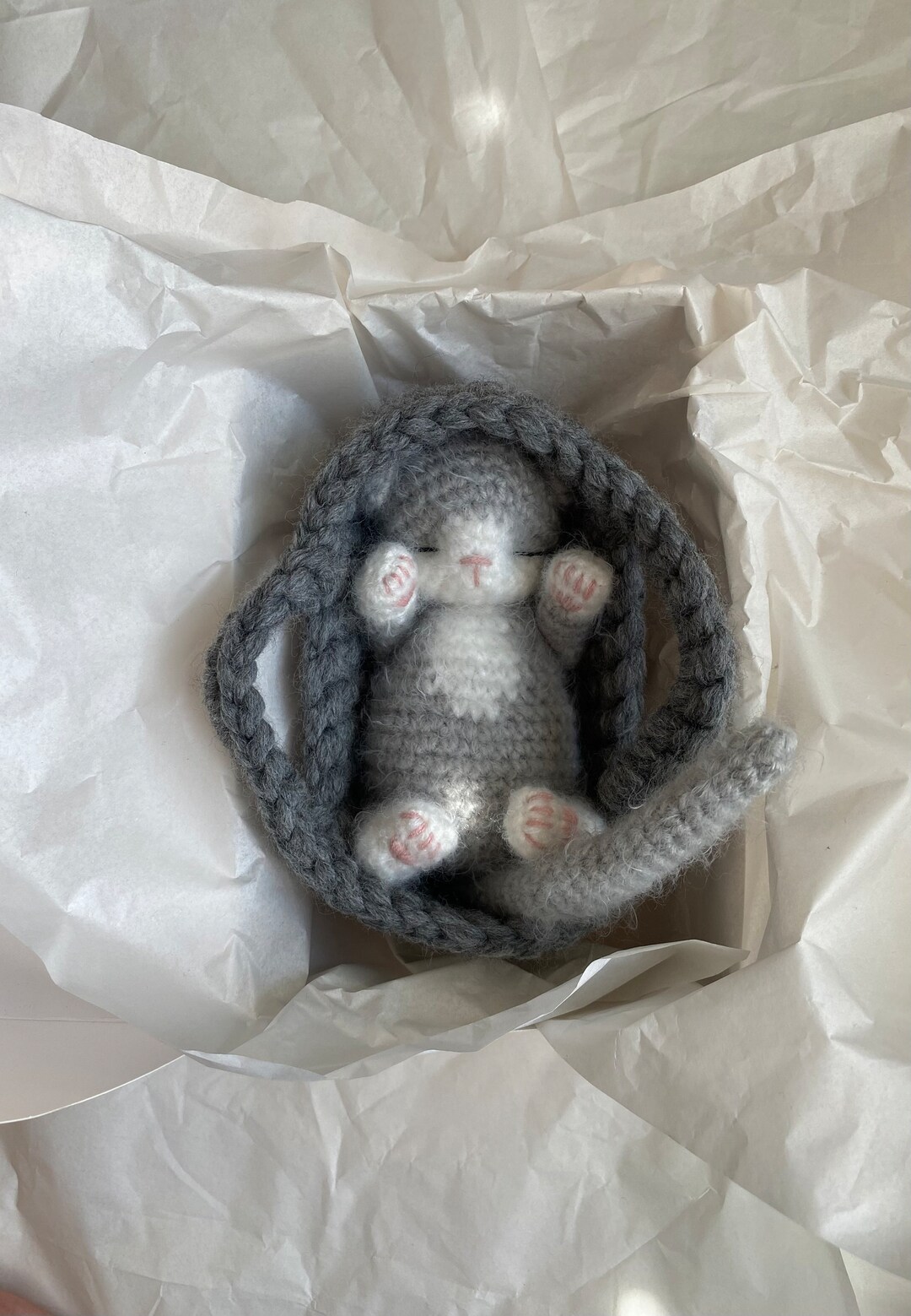 Sleeping Kitten Fluffy Gray White Toy With Collar. Realistic Newborn ...
