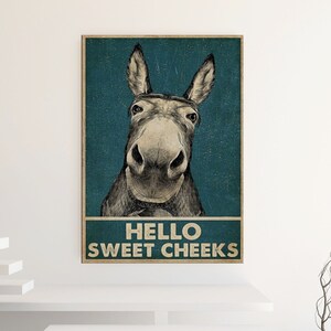 Donkey Hello Sweets Cheeks Bathroom Poster, Retro Donkey Face Bathroom ...
