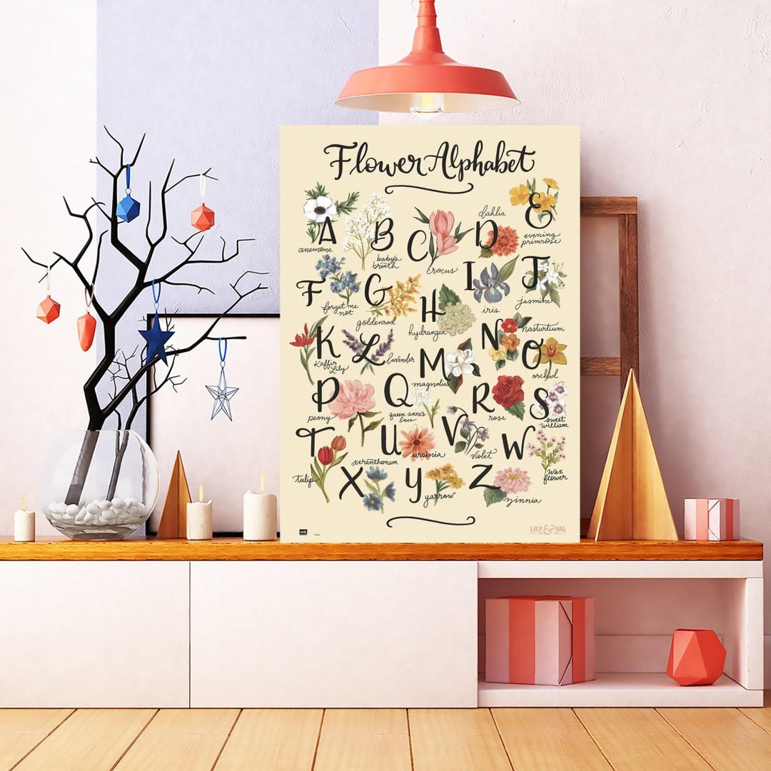 Wildflower Alphabet Poster, Vintage Floral Alphabet Poster, Baby Girl ...
