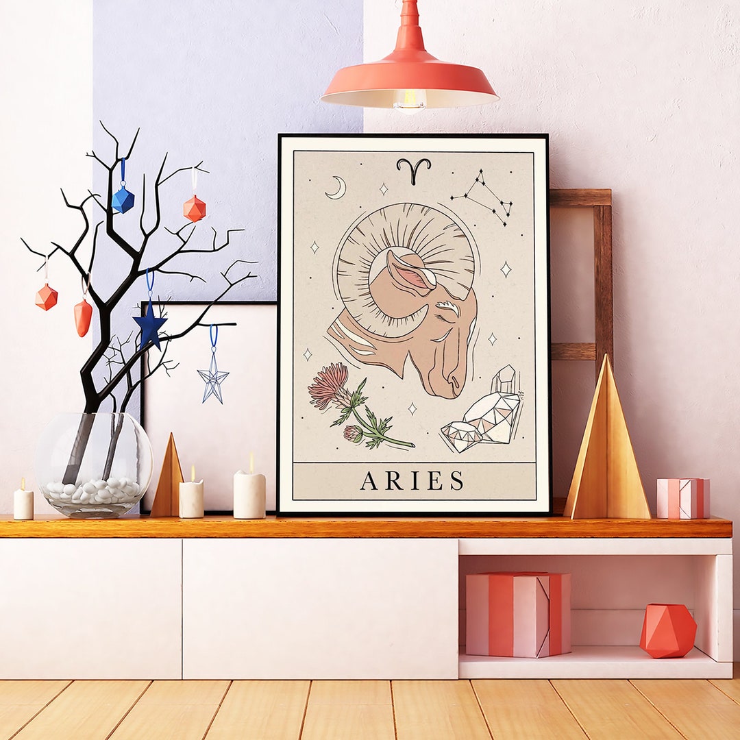 Unframed Bohe Constellation Aries Vintage Poster, Aries Zodiac Art ...