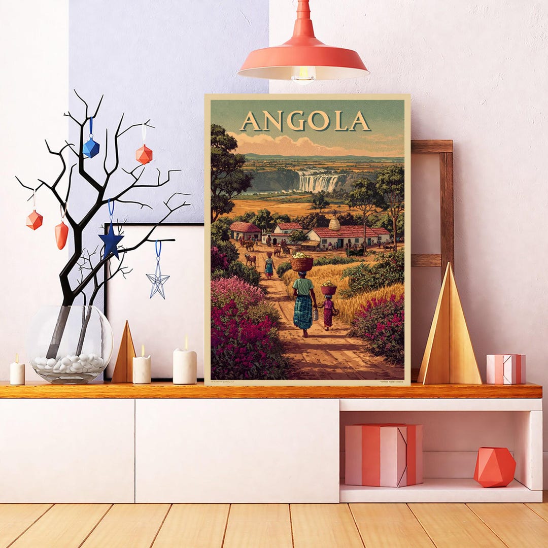 Unframed Angola Travel Poster, Vintage Africa Wall Art, African Village ...