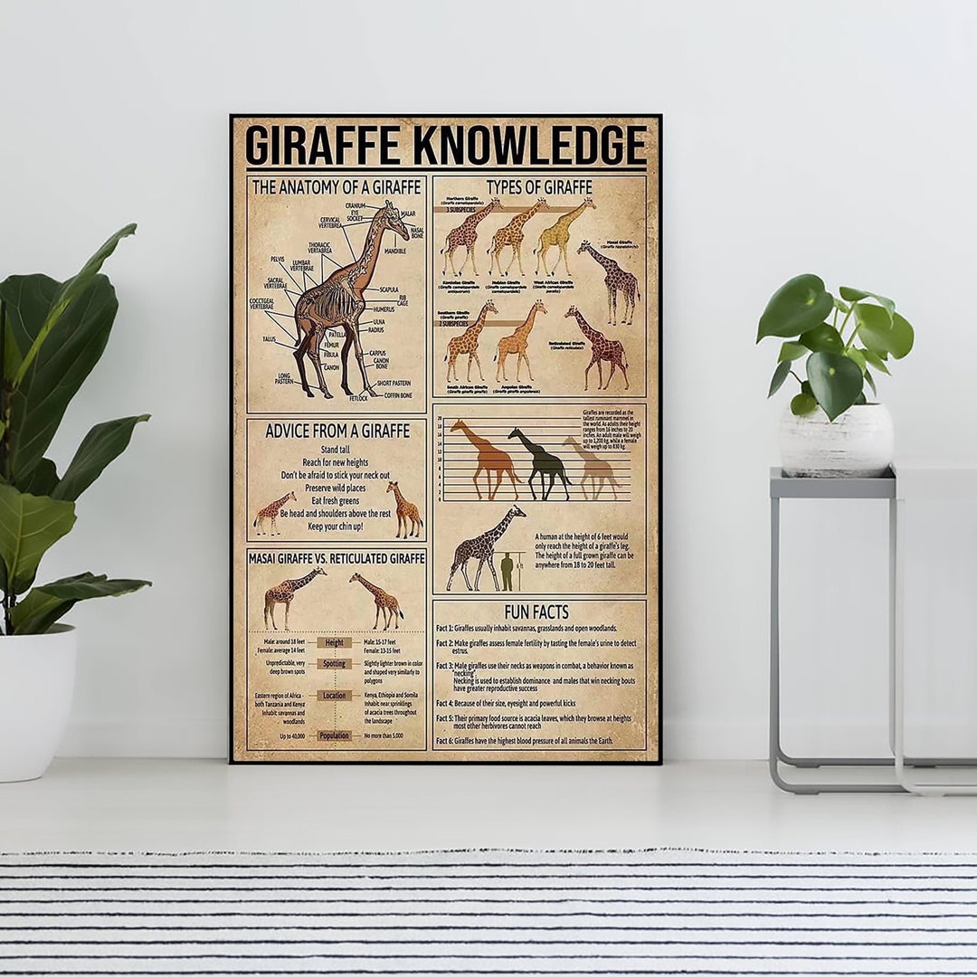 Unframed Giraffe Knowledge Vintage Poster, Giraffe Lover Gift, All ...