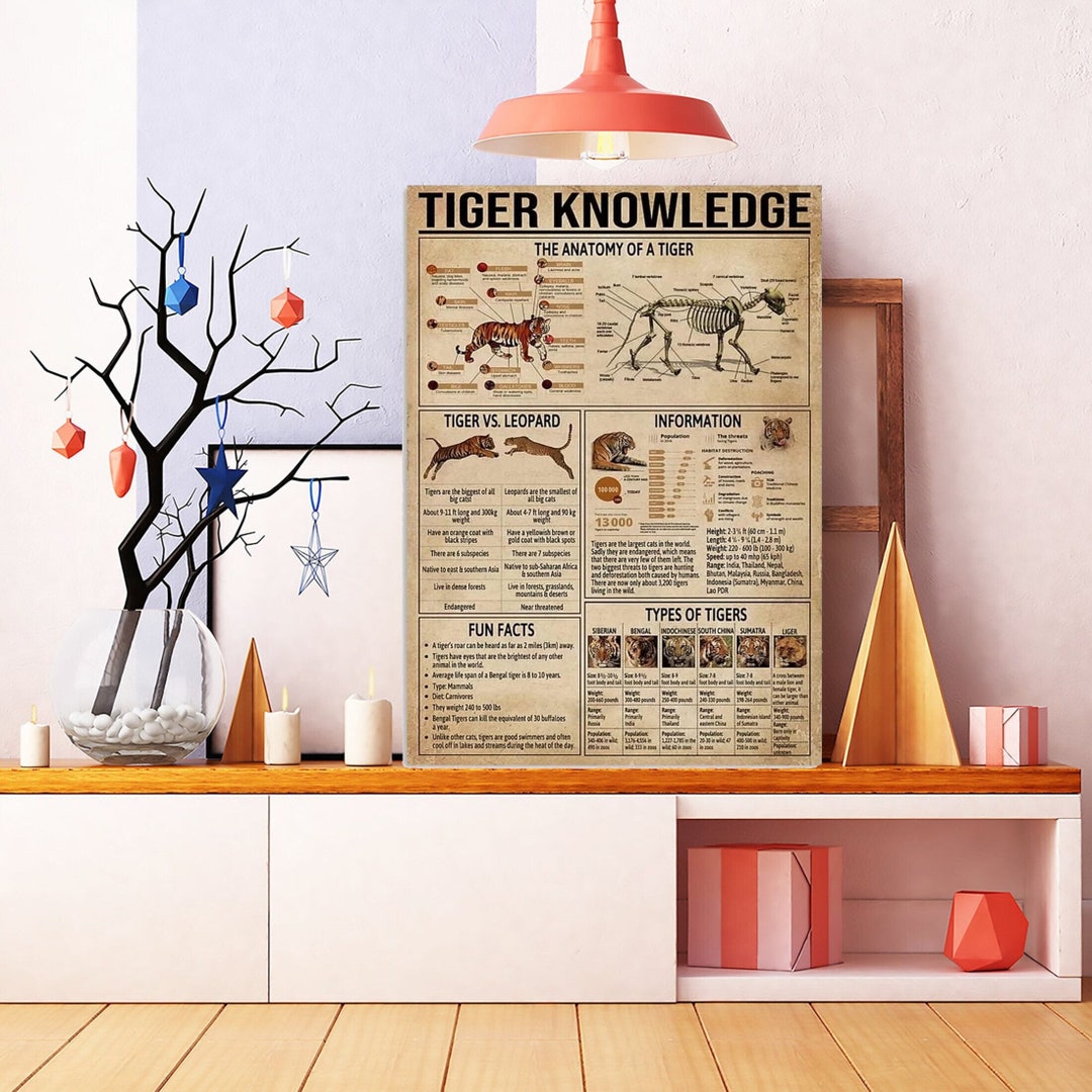 Vintage Tiger Knowledge Poster, Tiger Anatomy Chart Poster, Vintage ...