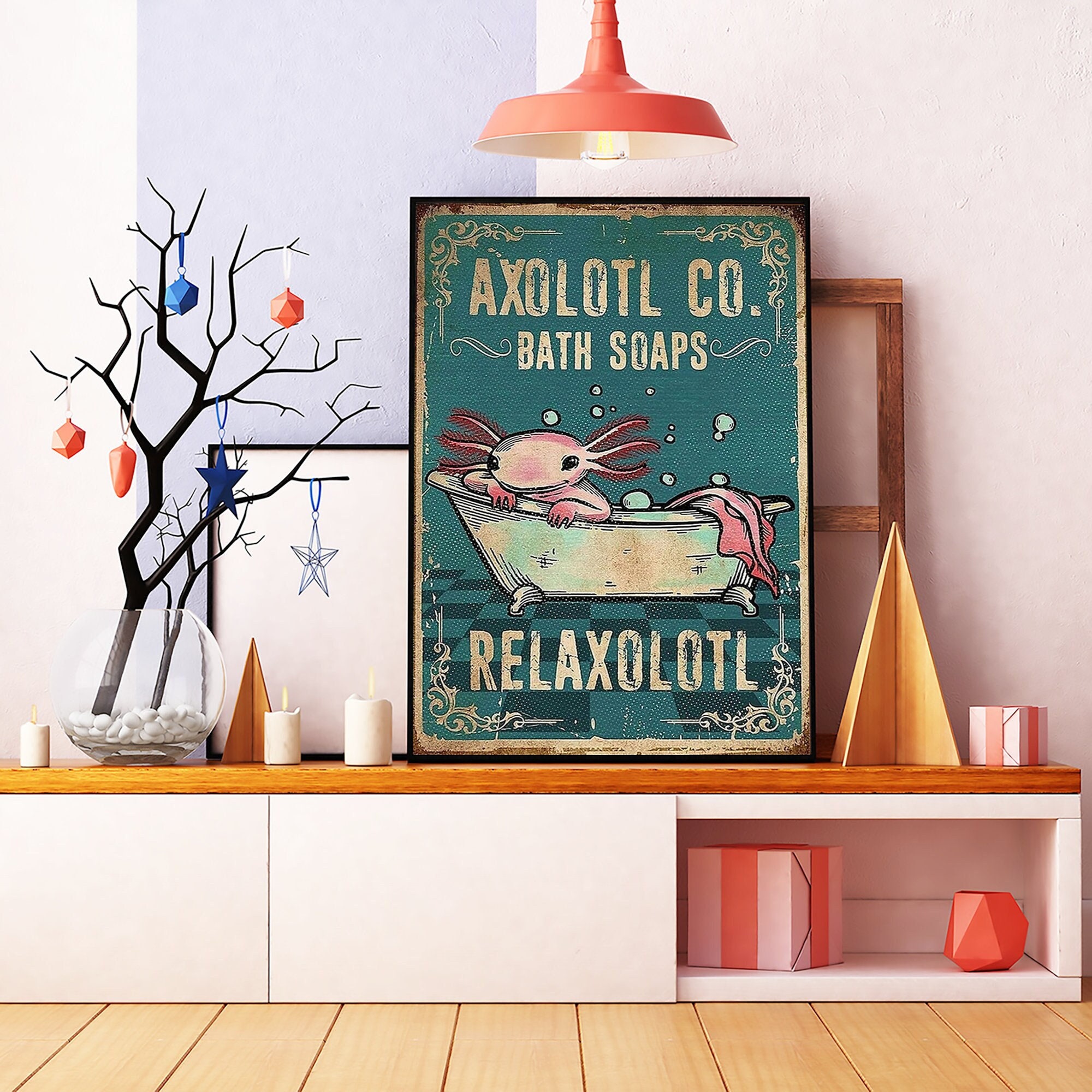 Axolotl Co. Bath Soaps Relaxolotl Vintage Poster, Axolotl Funny ...