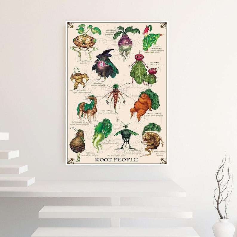 Unframed Root People Botanical Fantasy Poster, Whimsical Mandrake Wall ...