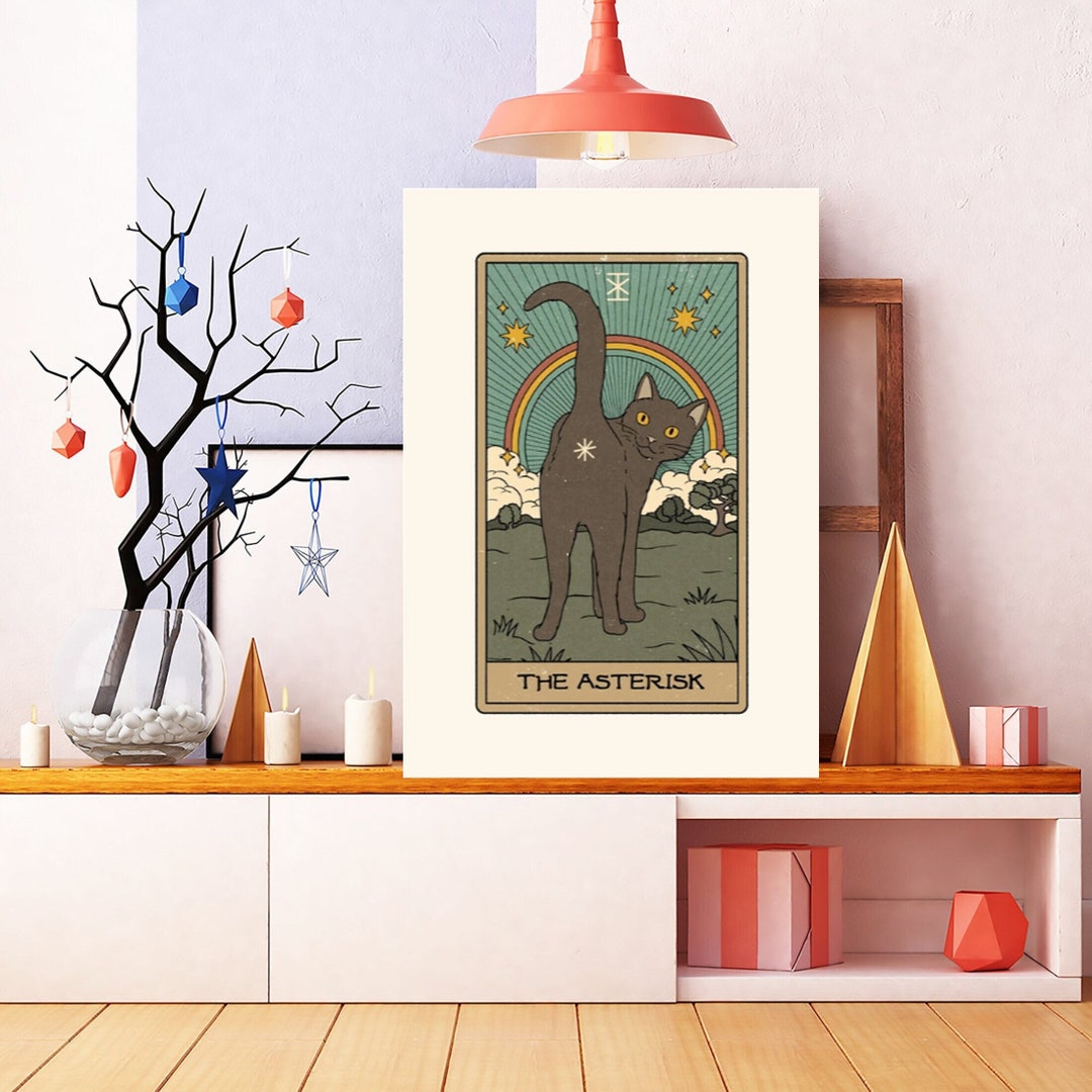 The Asterisk Tarot Card Vintage Poster, Black Cat With Sun Art, the Cat Card Poster, Black Cat ...